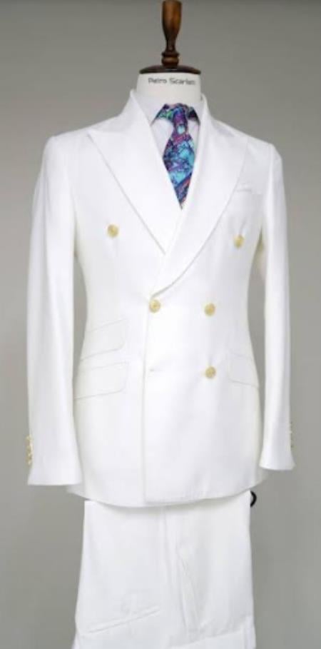 Double Breasted Blazer with Gold Buttons - White Sport Coat — MensUSA