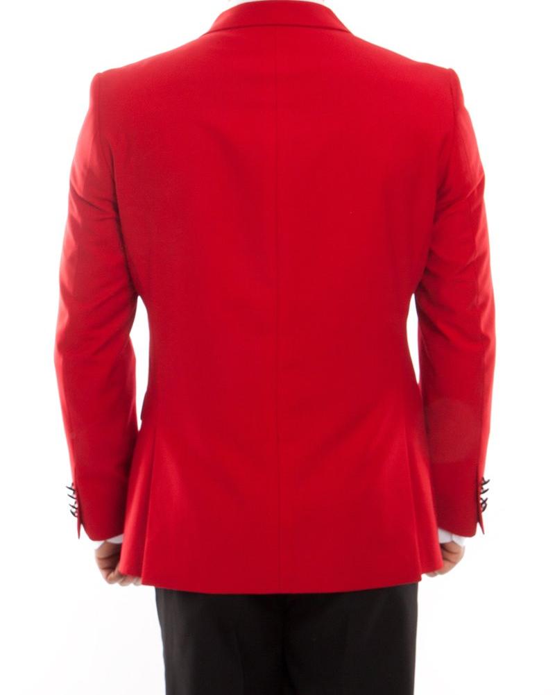 Double Breasted Slim Fit Tuxedo Red with Black Satin Peak Lapel — MensUSA