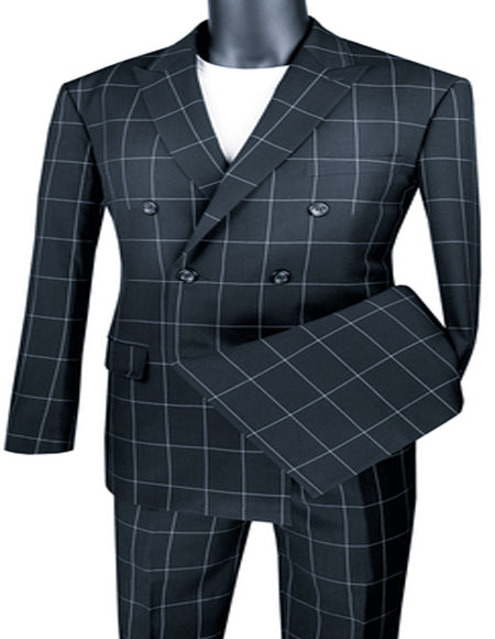 Double Breasted Suits Checkered Suit Modern Fit Black Plaid Windowpane ...