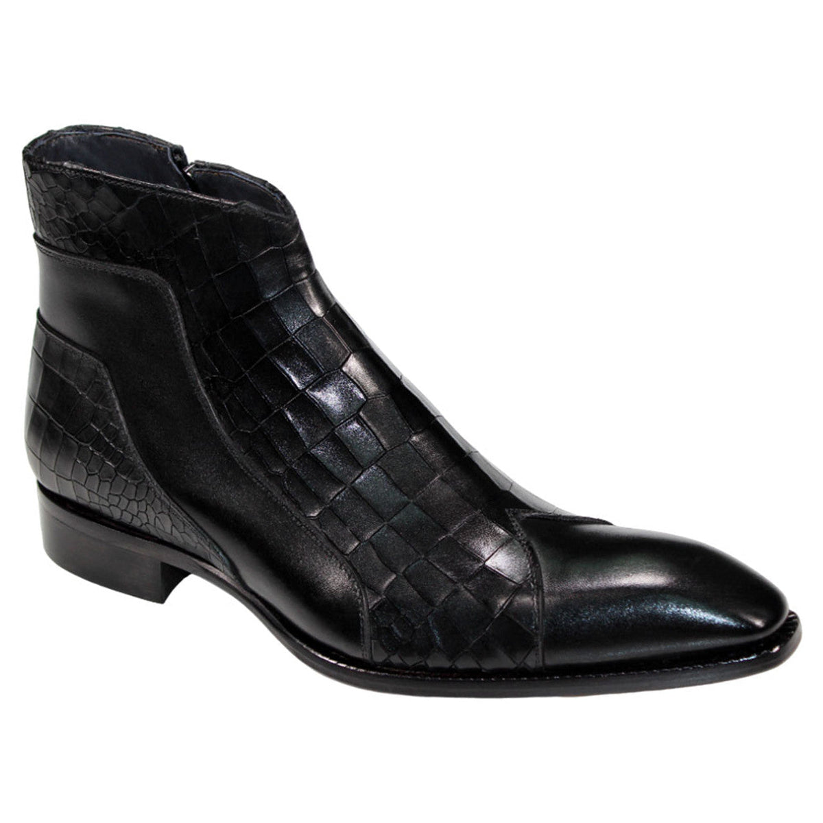 Duca Aprilia Black Genuine Italian Calfskin Crocodile Print Ankle Boot ...