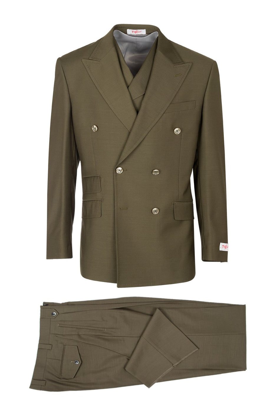 Tiglio Italian Suit - Real Wool Fabric Super 150's EST Olive, Wide Leg ...