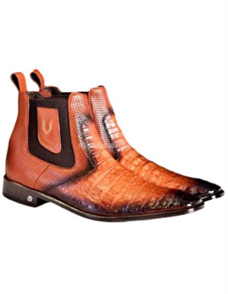 Men's Faded Cognac Vestigium Boots Genuine Caiman Belly Chelsea Boots ...