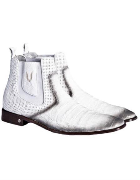 Men's Faded White Vestigium Boots Genuine Caiman Belly Chelsea Boots ...