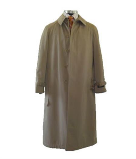 Men’s Dress Coat Tan 5 Button Front Full Length Raincoat — MensUSA