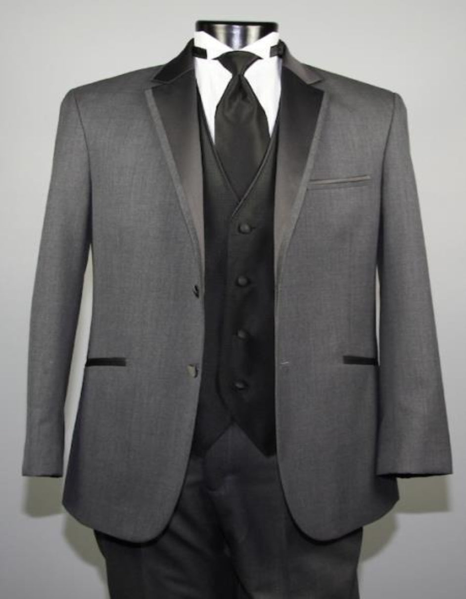 Two Button Charcoal Wool Tuxedo With Black Satin Custom for Wedding or ...