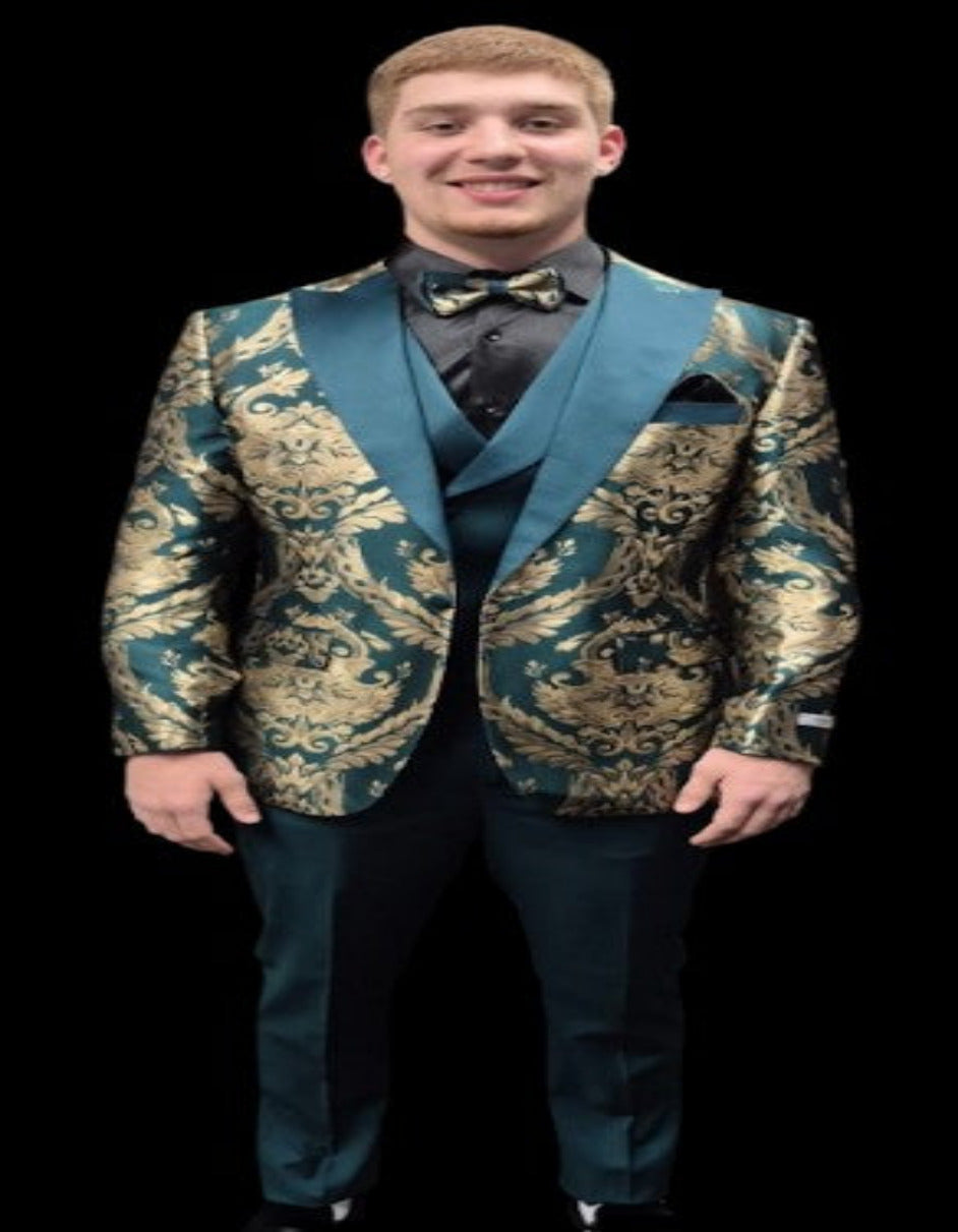 Green and Gold Tuxedo Suit - Paisley Floral Wedding Vested Suit — MensUSA