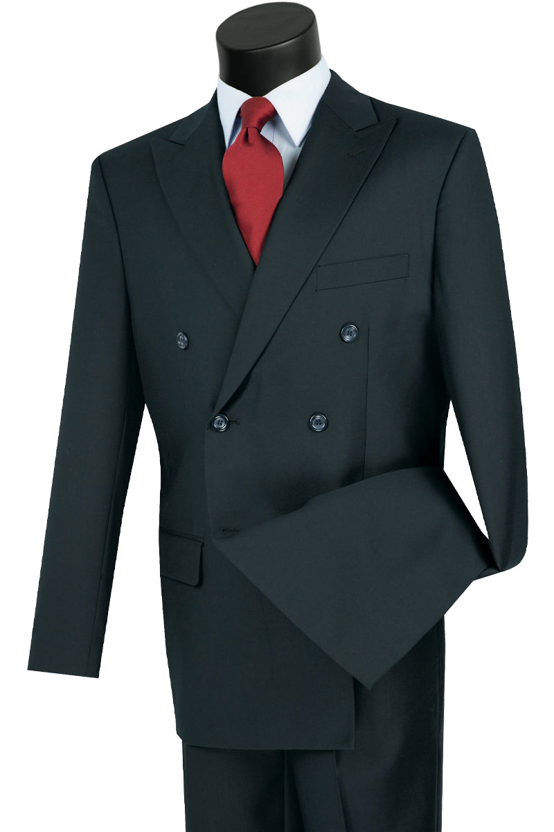 Mens Classic Wool Feel Double Breasted Suit in Navy — MensUSA