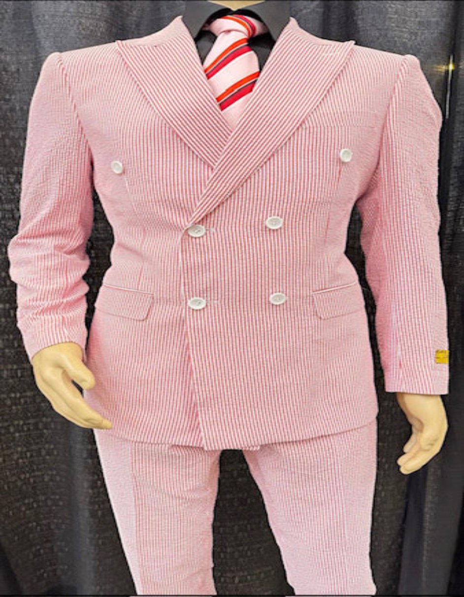 Red Double Breasted Suit - Red and White Pinstripe Suit - Red Seersuck ...