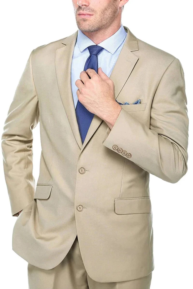 Mens Basic Two Button Slim Fit Suit in Light Khaki — MensUSA