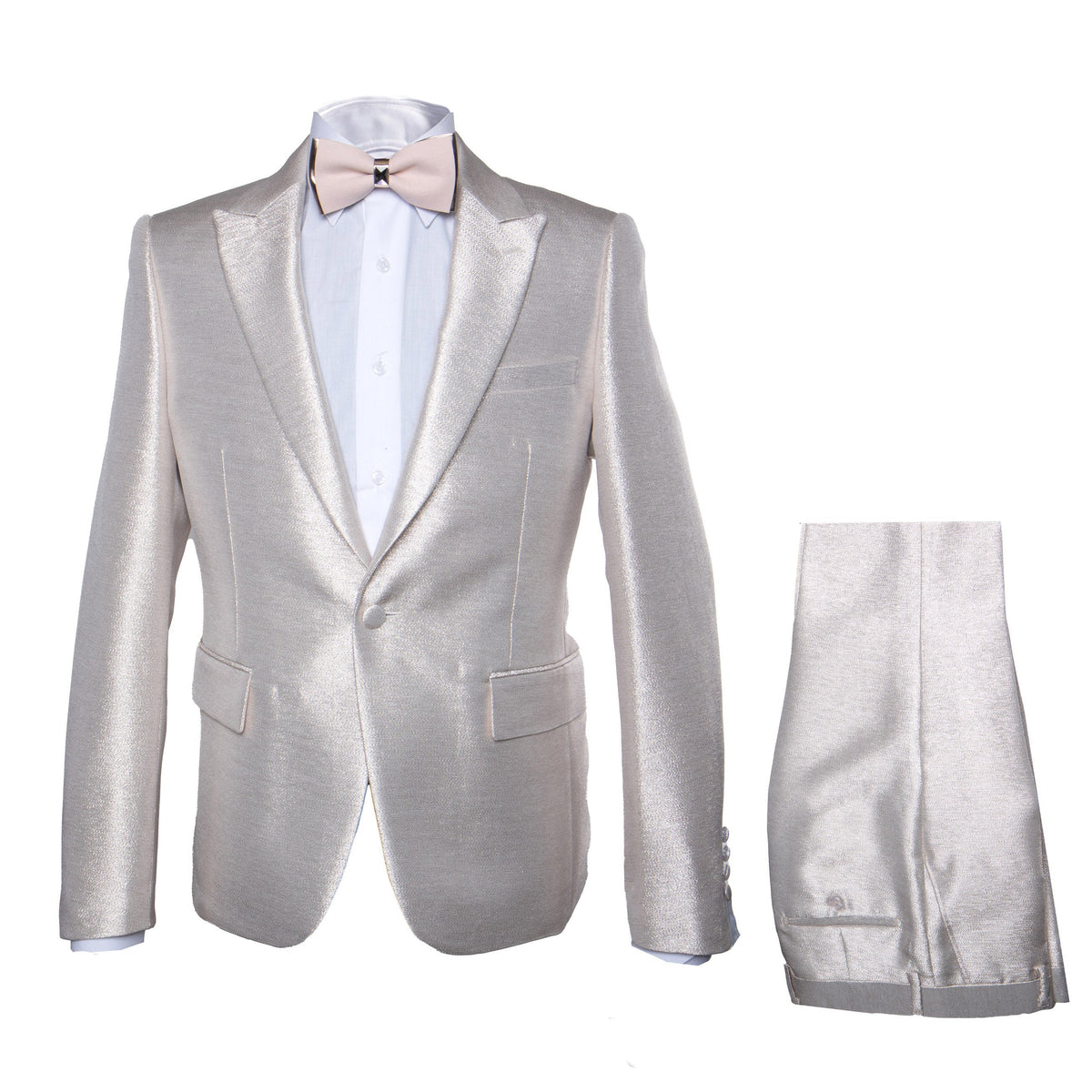 Rossi Man LEO RM1642 – Off-White Shimmer Slim Fit 3-Piece Suit for Men ...