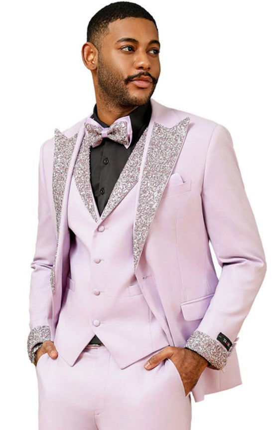 Lavender Prom Tuxedo - Perfect Wedding Suit Vested Rhinestone Lapelled ...