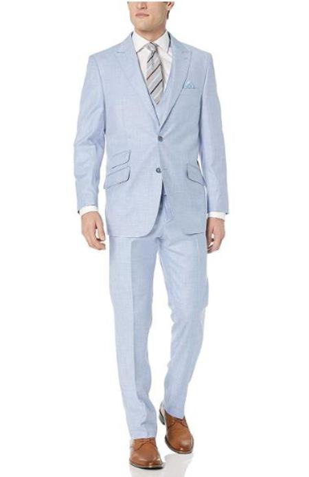 Light Blue Vest Double Breasted Closure Suits — MensUSA