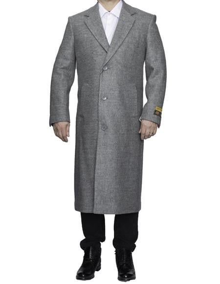 Men's Dress Coat Full Length Wool Dress Top Coat / Overcoat in Light G ...