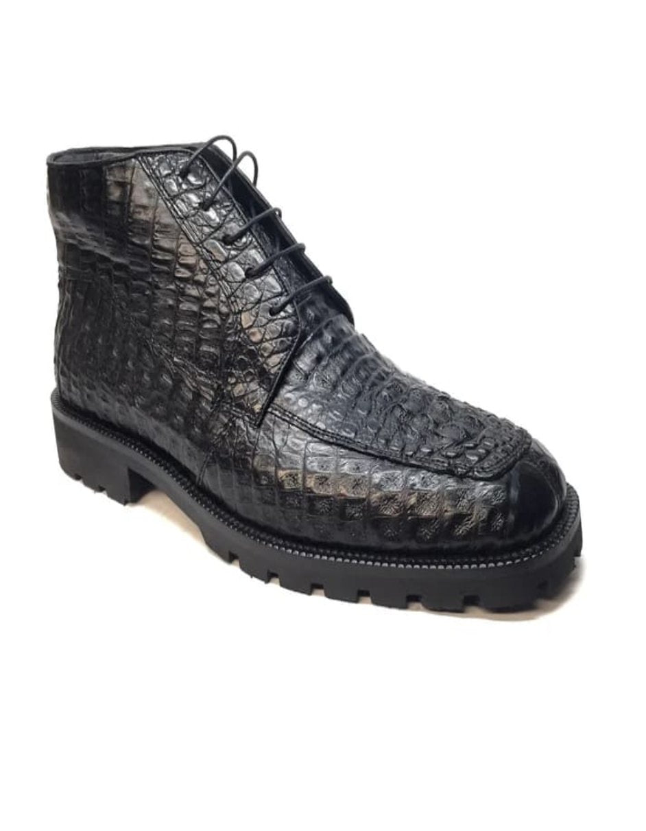 Los Altos Black Hornback Crocodile Ankle Boots in Black | Alligator ...