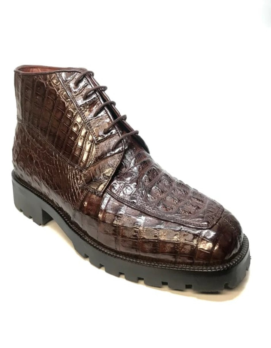 Los Altos Brown Hornback Crocodile Ankle Boots — MensUSA