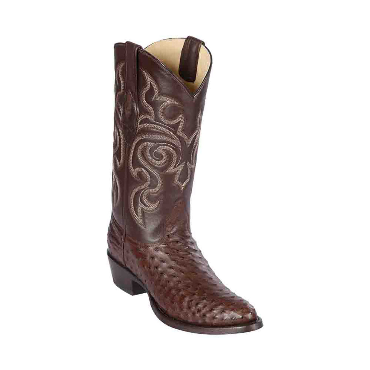 Los Altos Men's Brown Full Quill Ostrich Round Toe Boots — MensUSA