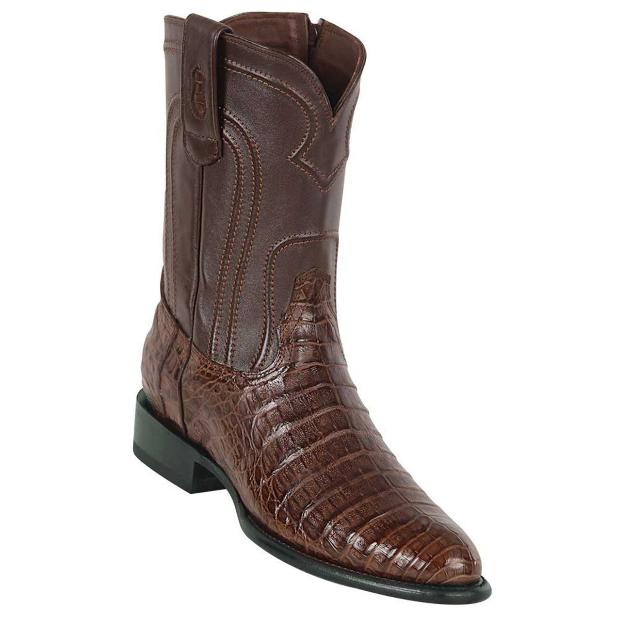 Los Altos Men's Original Caiman Belly Brown Roper Toe Boots — MensUSA