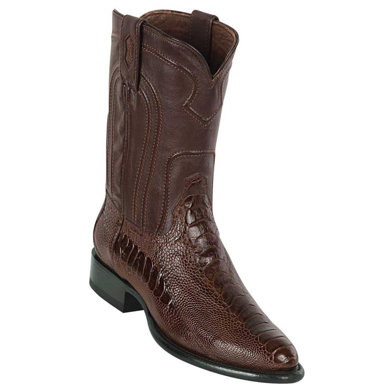 Los Altos Men's Original Ostrich Leg Brown Roper Toe Boots — MensUSA