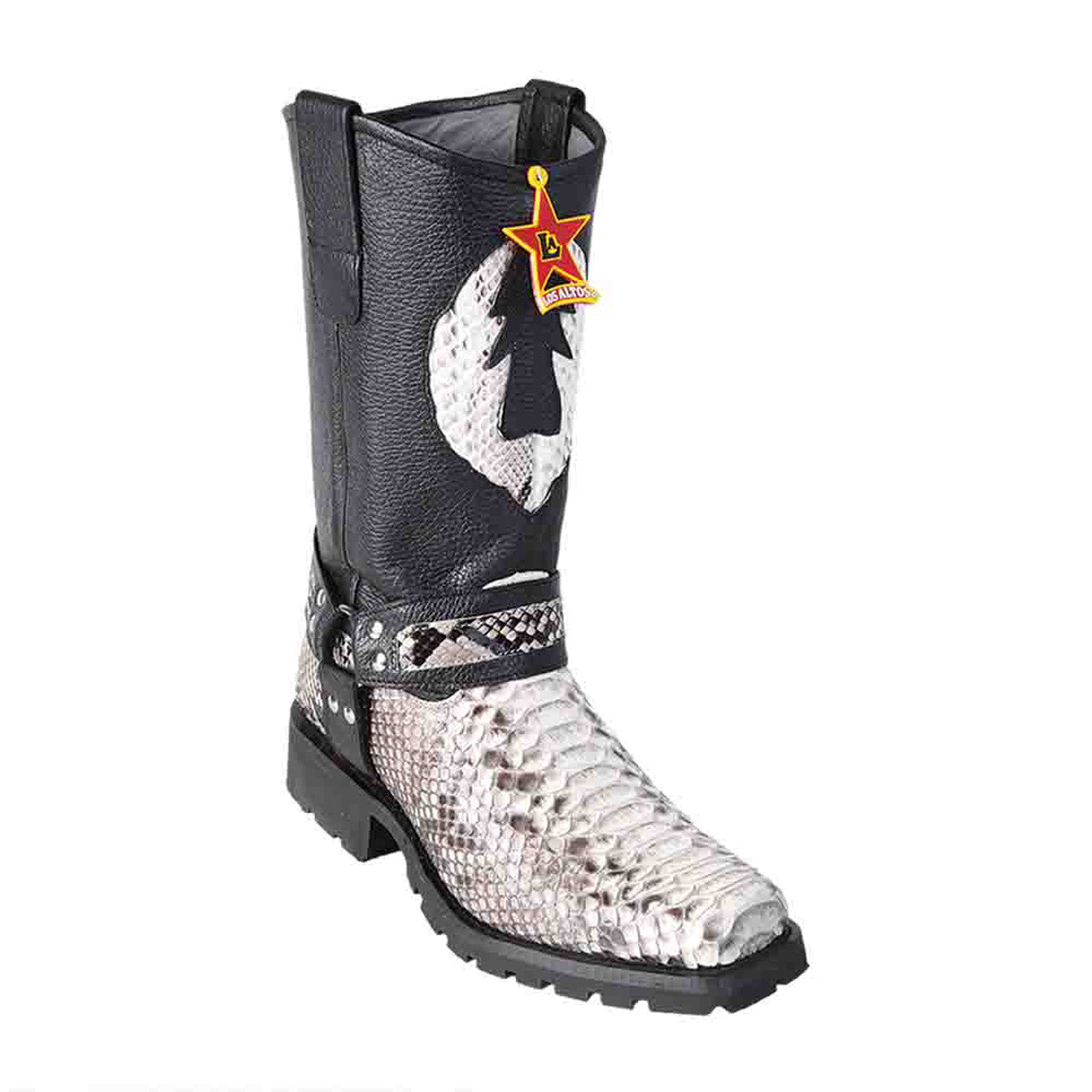 Los Altos Natural & Black Python Biker Boots – MensUSA