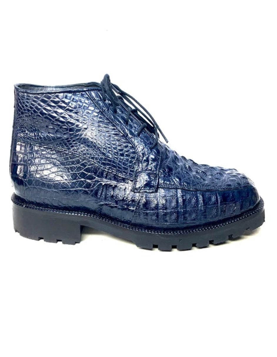 Navy Hornback Crocodile Lace Up Ankle Boots - Los Altos | Alligator ...