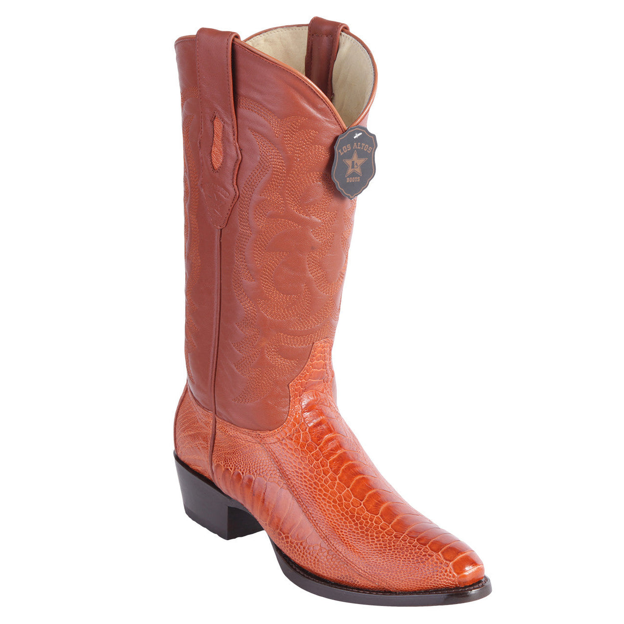 Los Altos Round Toe Cognac Ostrich Leg Boots — MensUSA