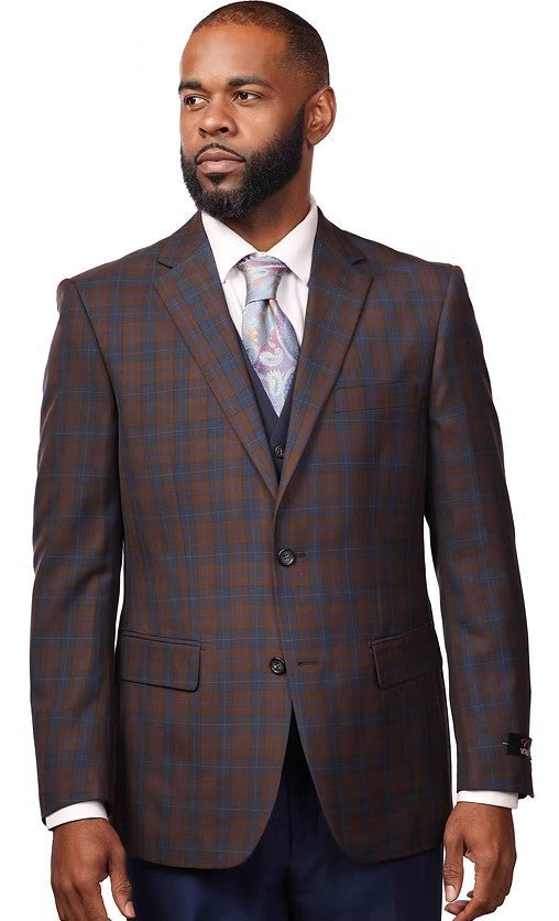 Vitali Brown Plaid Modern Fit Vested Suit M6203 — MensUSA