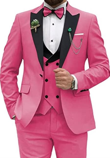 Men 3 Piece Double Breasted Suit Rose — MensUSA