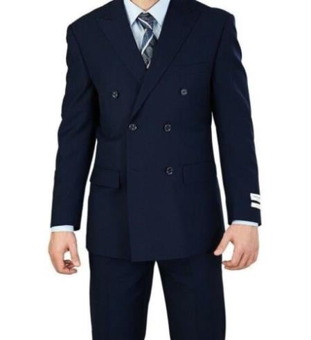 Men'S Dark Navy Blue Double Breasted Suits 6 Button Classic Fit Suit N ...