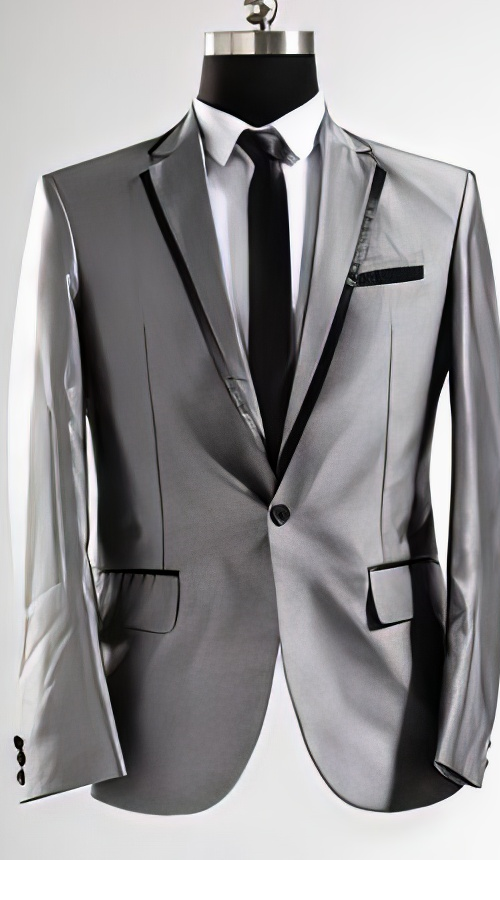 Men'S Shiny Flashy Sharkskin Silver Grey ~ Gray With Black Trim Tuxedo ...