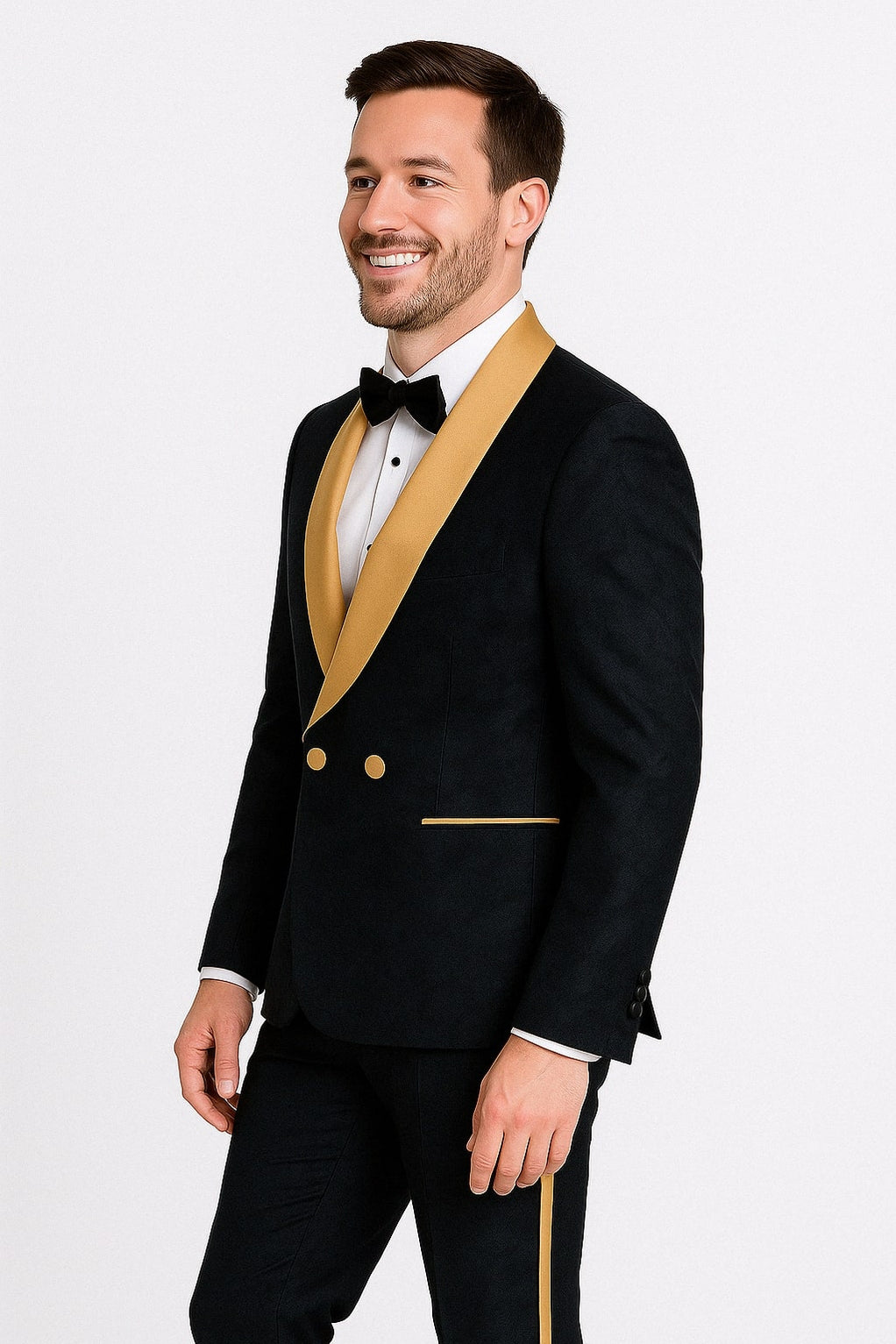 Men's Black and Gold Shawl Lapel Tuxedo with Jacquard Texture – Weddin ...