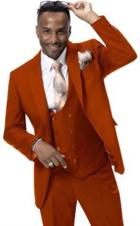 Mens 1920s Fashion Suit Rust Peak Lapel Low Cut Vest — MensUSA
