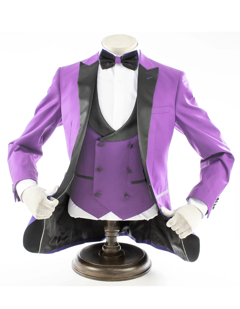 Mens 2 Button Peak Lapel Prom Lavender Tuxedo with Double Breasted Ves ...