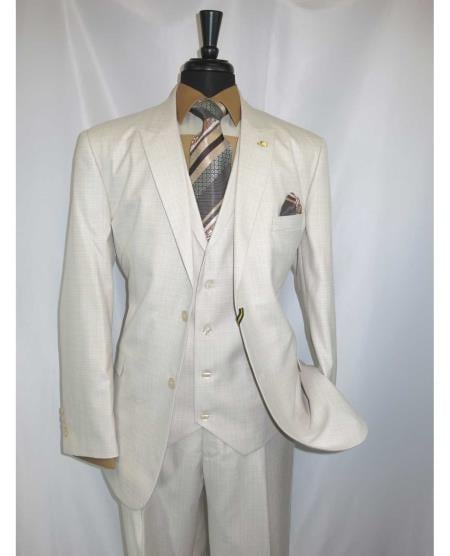 2 Button Egg Shell Men's Peaked Lapel Jacket With Vested Suit — MensUSA