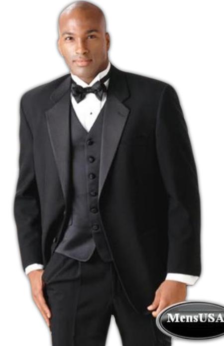 Men'S Super 140'S 2 Button Tuxedo Suit + Vest + Shirt + Bow Tie - 100% ...