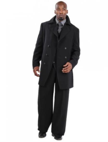 Mens 3 Piece Double Breasted Black Suit — MensUSA