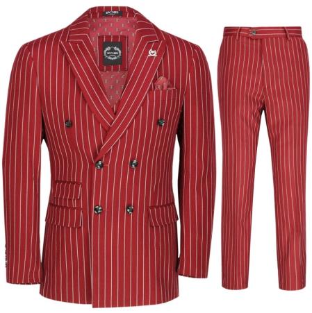 Mens 3 Piece Double Breasted Suit Maroon — MensUSA