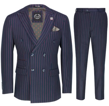 Mens 3 Piece Double Breasted Suit Navy — MensUSA