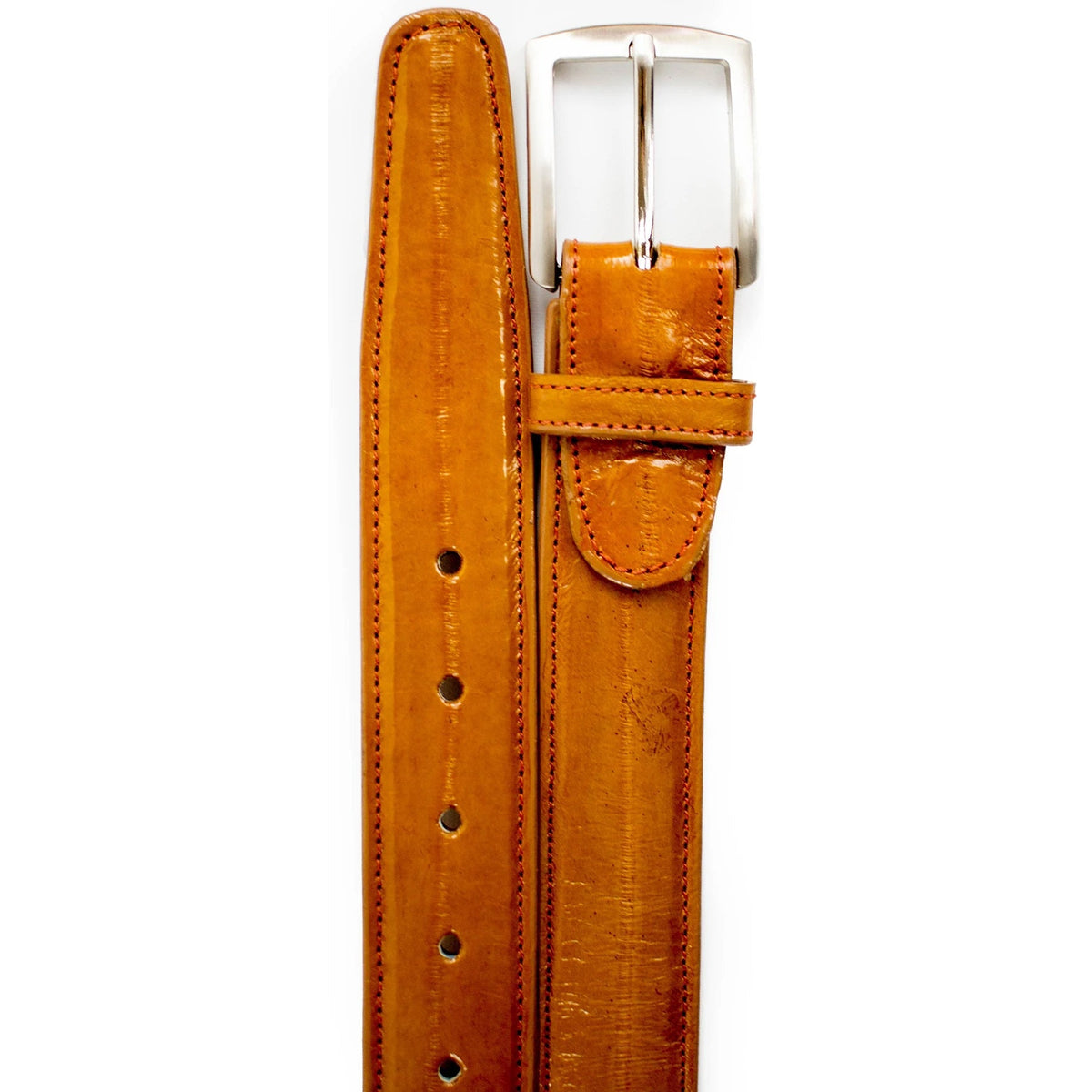 Mens Belvedere Eel Skin Belt in Camel — MensUSA