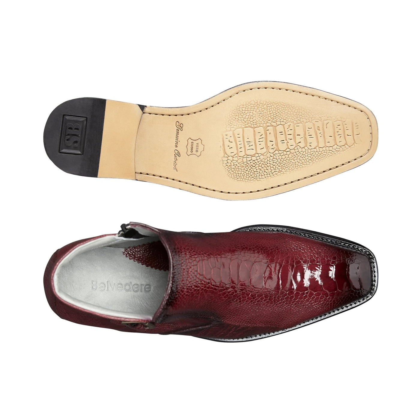 Mens Belvedere Gregg Ostrich Leg Monk Strap Dress Boot in Burgundy ...