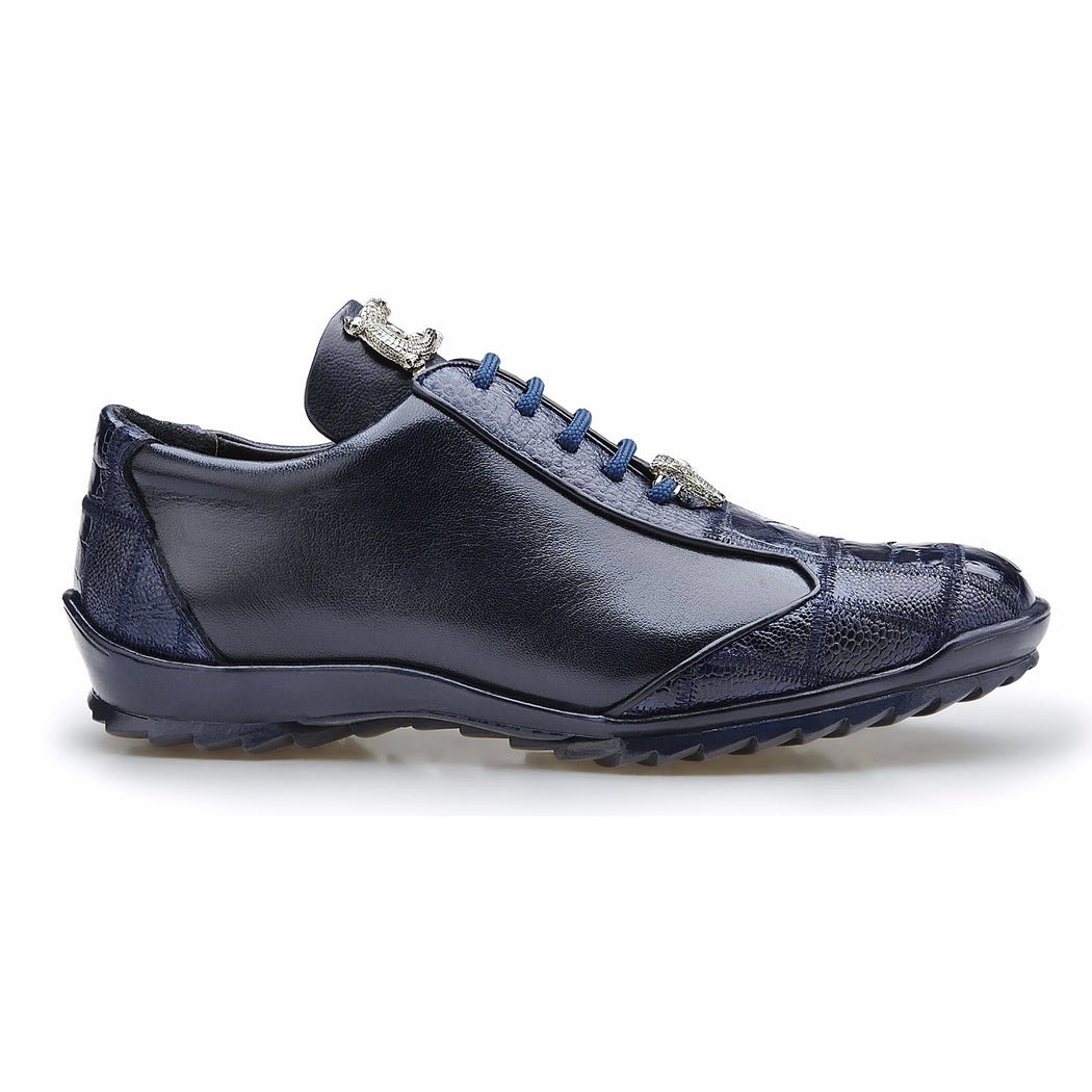 Belvedere Paulo Sneaker Navy Patchwork – Calf & Ostrich Leg Men’s Shoe ...