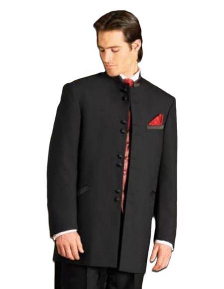Men's Black Mandarin Collar Nehru Jacket — MensUSA