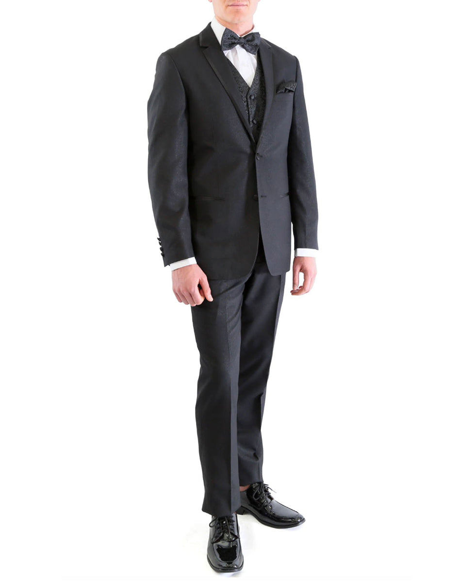 Mens 2 Button Satin Trim Prom Tuxedo in Black — MensUSA