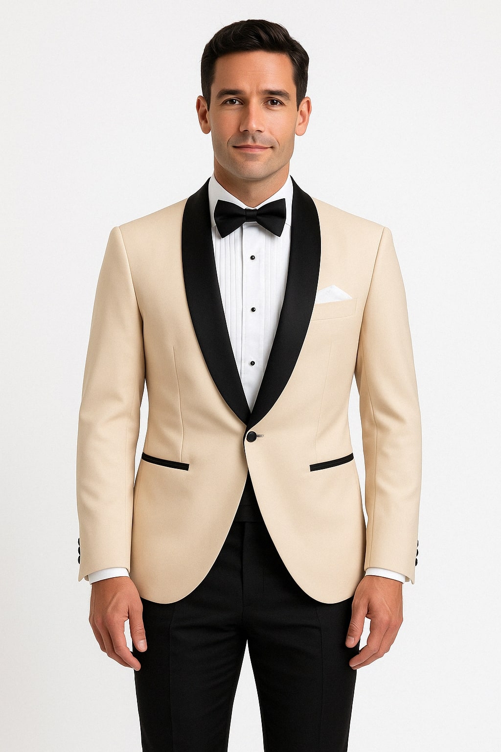 Mens Champagne Light Tan Tuxedo Jacket with Black Shawl Lapel – Classi ...