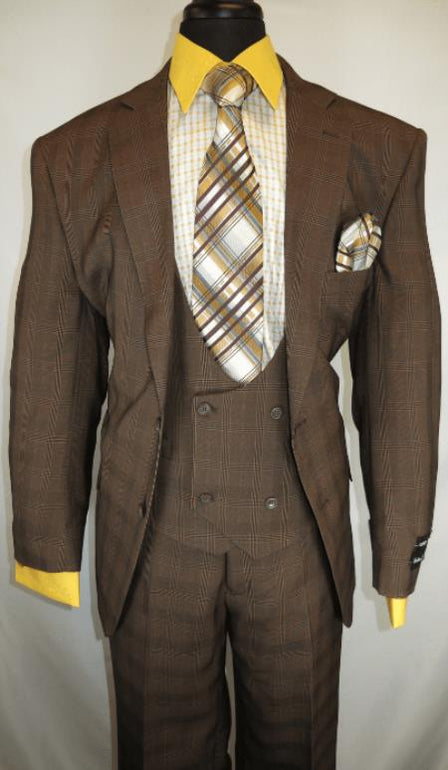Men's Checkered Suit Brown ~ Plaid Design Suit Jacket — MensUSA