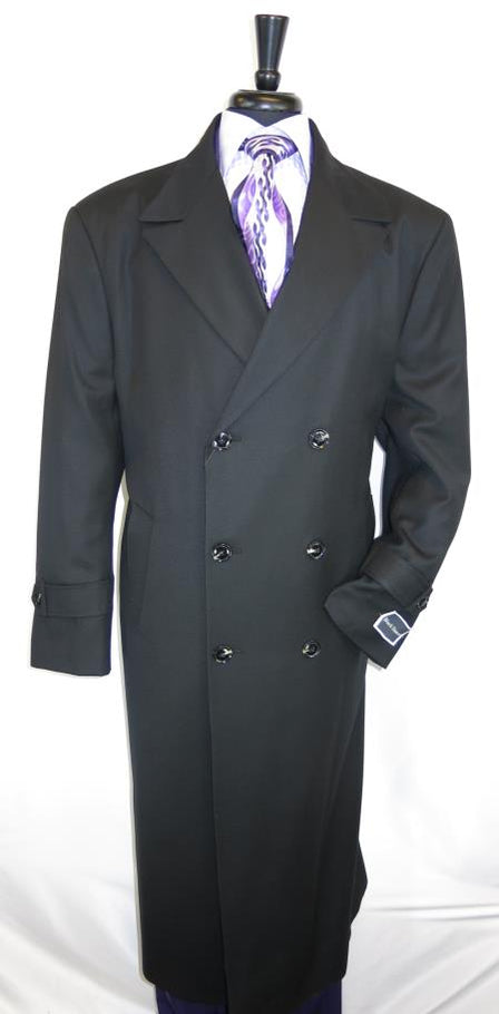 Men's Double Breasted Peak Lapel Jet Black Coat — MensUSA