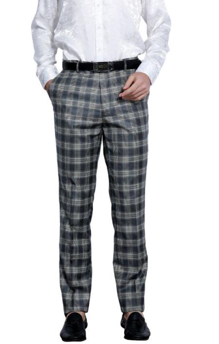 Mens Flat Front Pants - Plaid Pants - Slim Fit Pants - Windowpane Pant ...