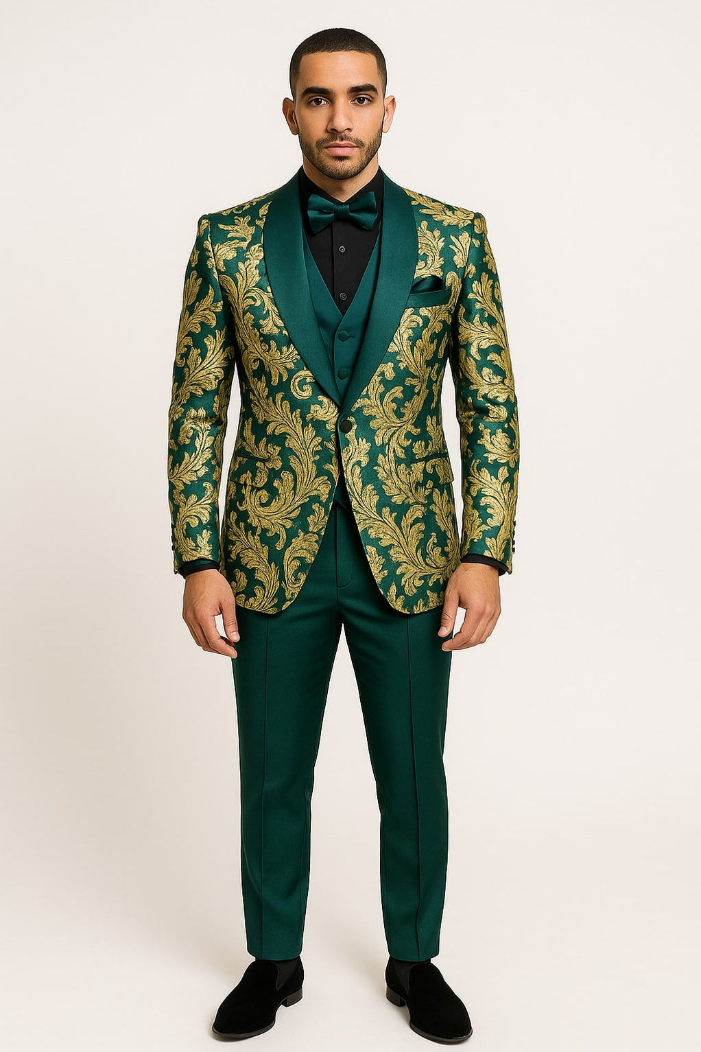 Mens Green and Gold Embroidered Tuxedo – 3-Piece Prom Suit — MensUSA