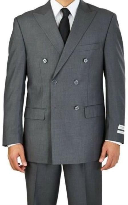 Men's Grey Double Breasted Suits 6 Button Classic Fit Suit — MensUSA