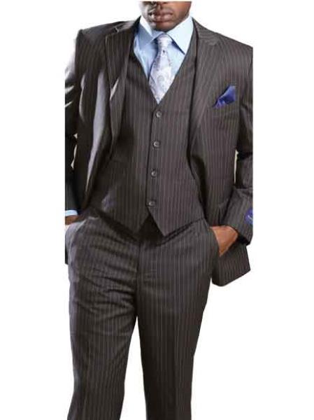 Men'S 3 Piece Big & Tall Grey Executive Pinstripe Suit — MensUSA