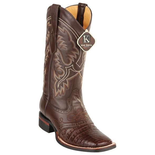 Men's King Exotic Caiman Crepe Sole Square Toe Boots With Saddle Brown ...